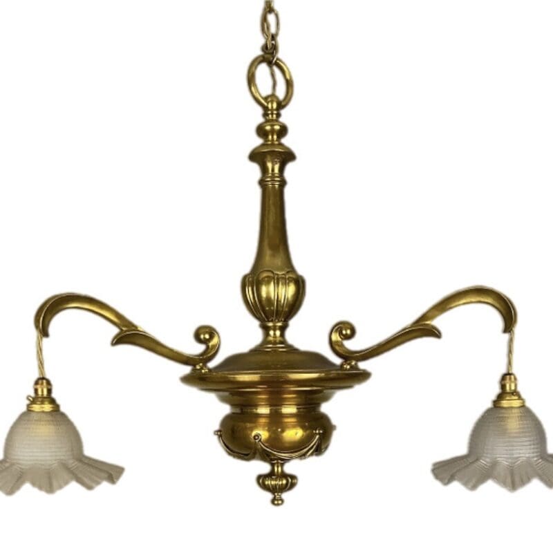 Antique Three Arm Brass Chandelier (32064) SOLD | Ashby Lighting