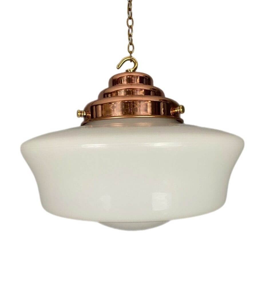 Large Opaline Glass Chapel Light With Copper Gallery | Ashby