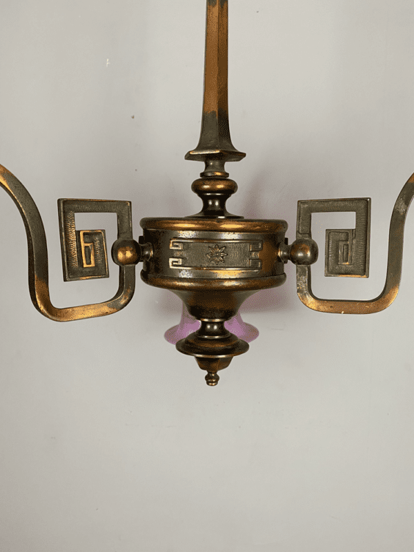 Sold Art Deco Greek Key Three Arm Chandelier | Ashby Lighting