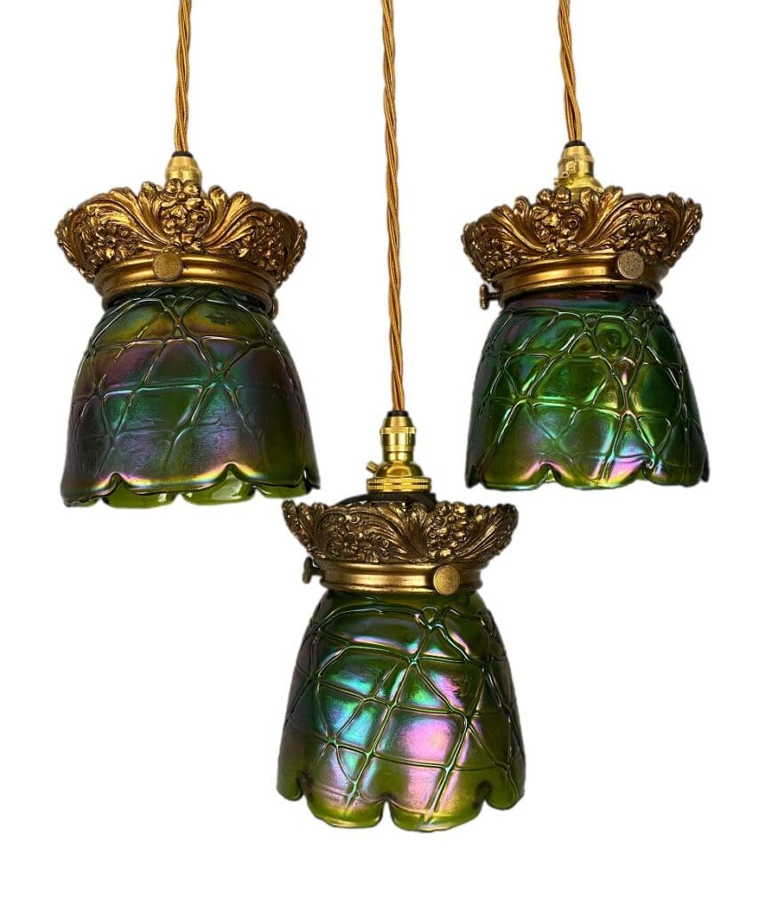 Art Nouveau Loetz Glass Iridescent Pendant Light | Ashby Lighting