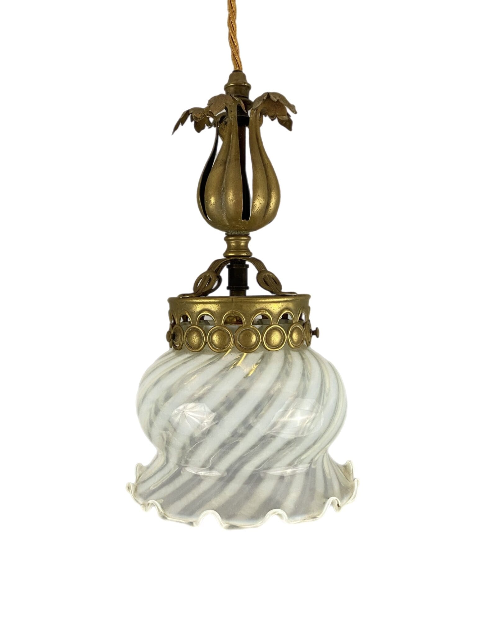 Delicate White Striped Art Nouveau Pendant Light | Ashby Lighting