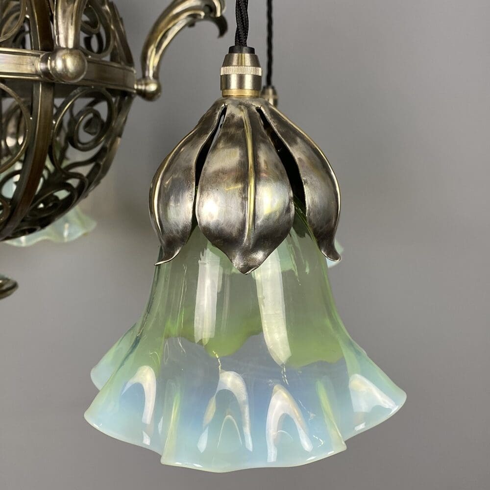 Arts And Crafts Silver Plated Wire Scroll Work Chandelier