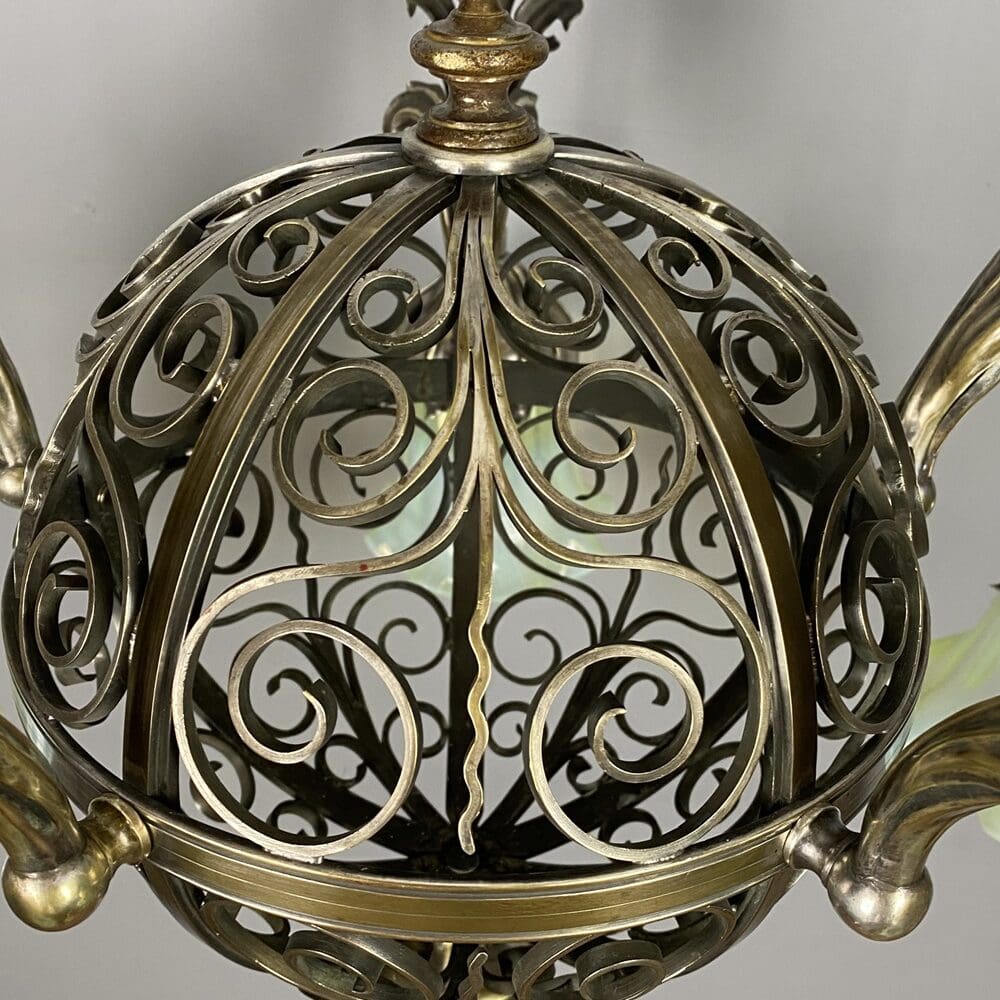 Arts And Crafts Silver Plated Wire Scroll Work Chandelier