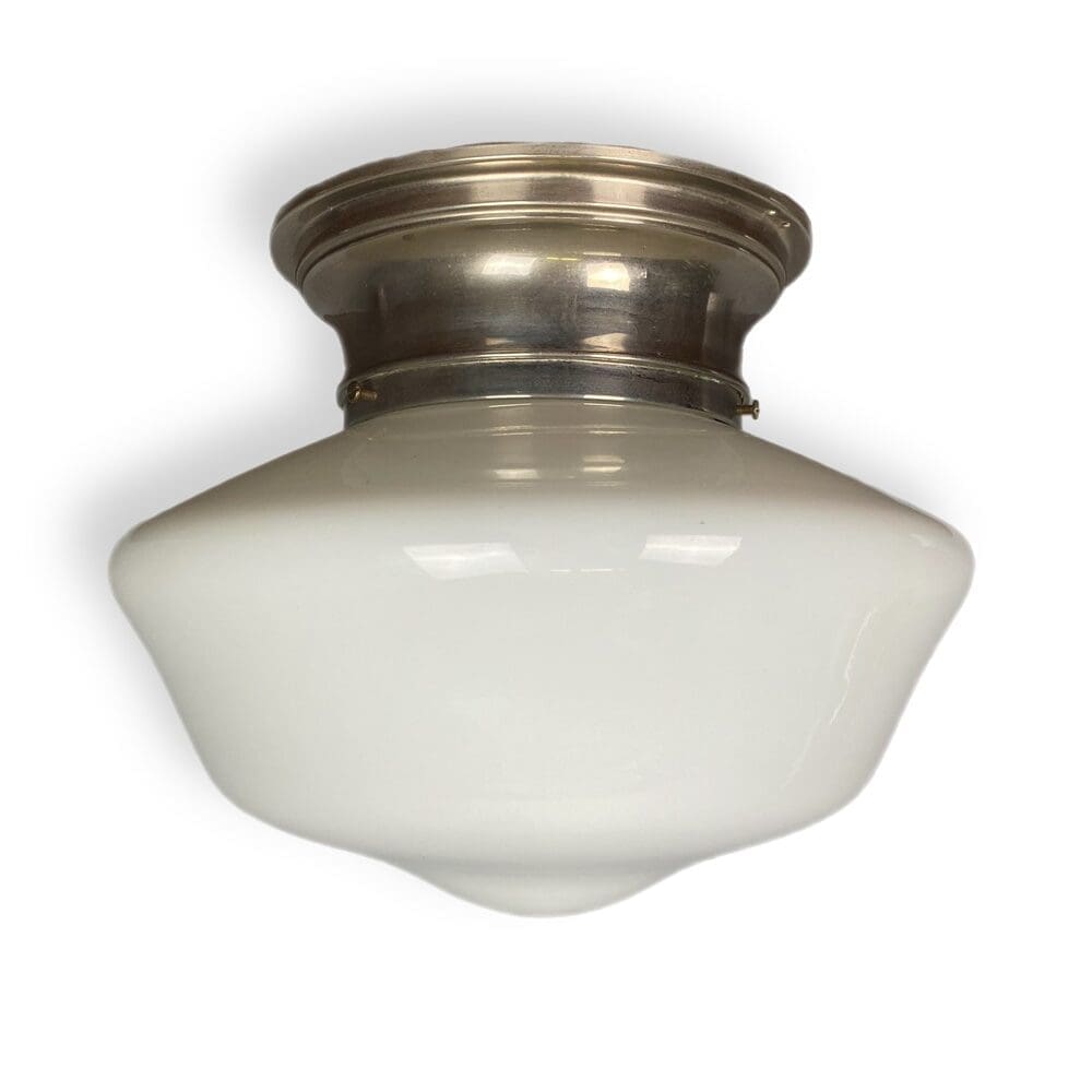 Large Flush Fitting Art Deco White Glass Chapel Light.