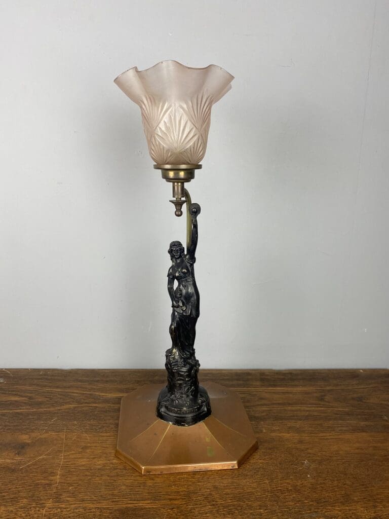 Art Deco Spelter Statue Figural Table Lamp