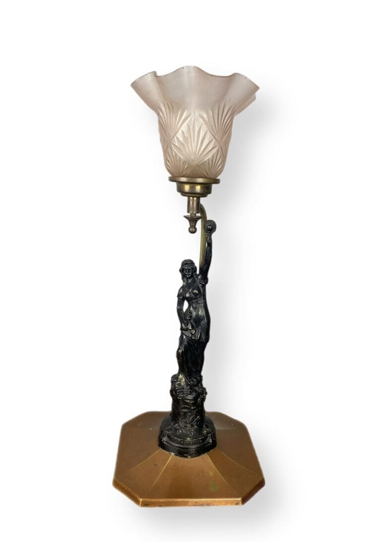 Art Deco Spelter Statue Figural Table Lamp