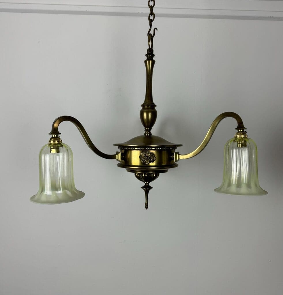 Brass Art Nouveau Three Arm Chandelier | Ashby Lighting