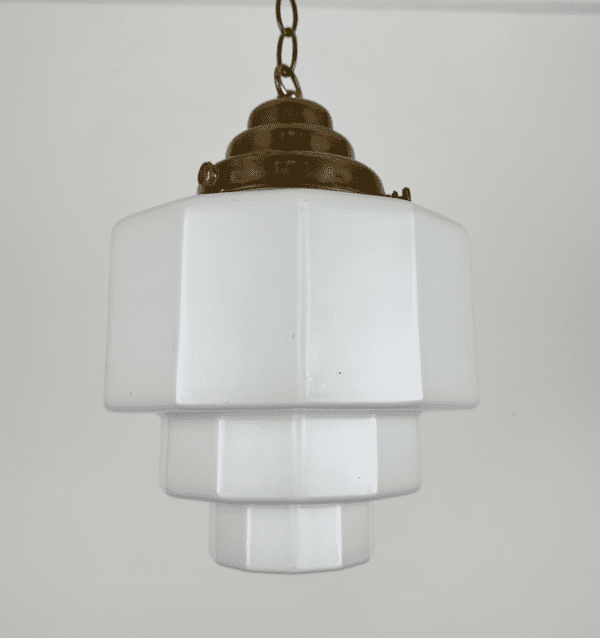 White Glass Art Deco Stepped Pendant Light | Ashby Lighting