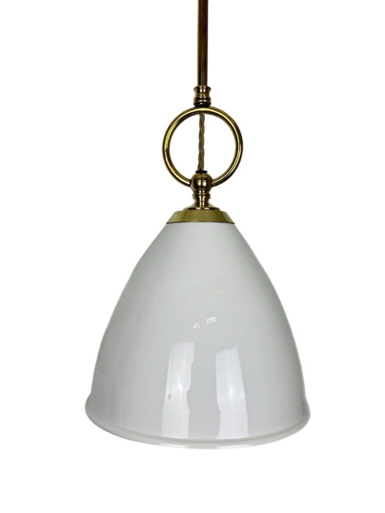 White Porcelain Light with Brass Hoop and Stem | Ashby Lighting