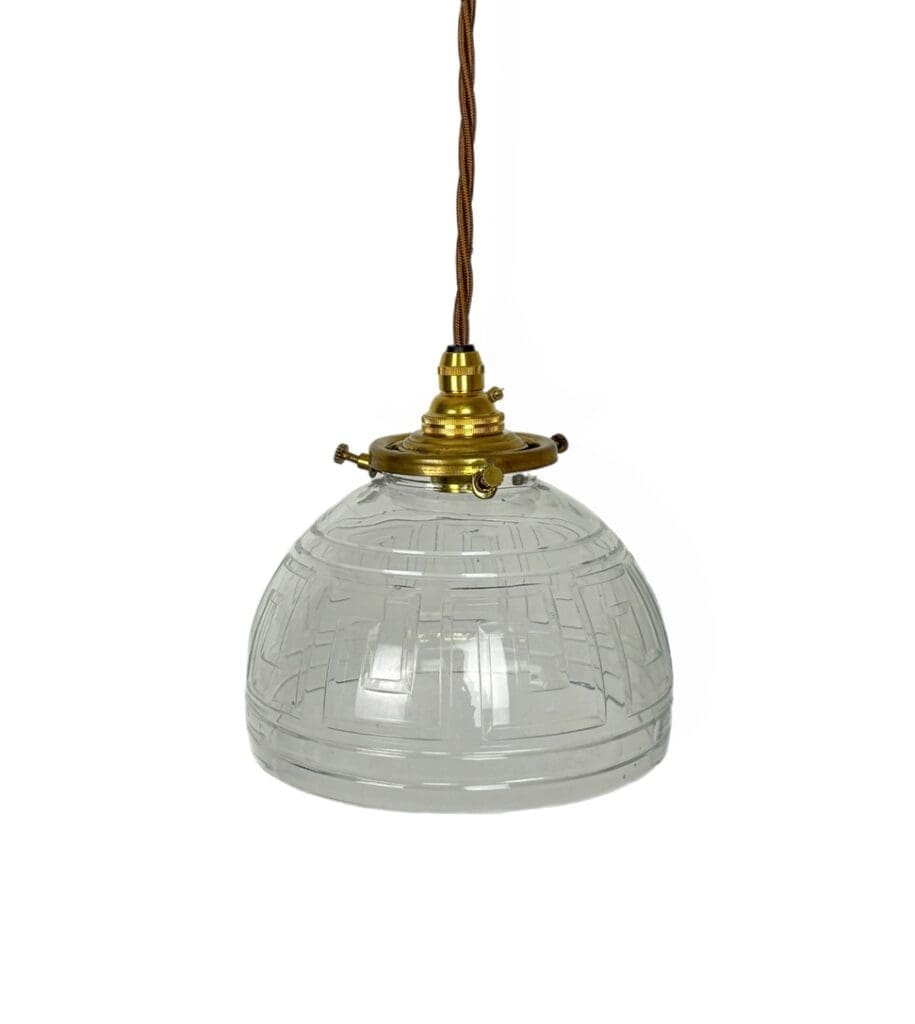 Greek Key Patterned Glass Pendant Light | Ashby Lighting